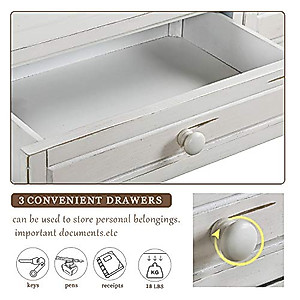 Goohome 64" Long Extra-Thick Console Table Sofa Table with 3 Drawers and Bottom Shelf, Open Countertop, Retro Mediterranean Style Solid Wood Accent Entryway Table for Hallway Living Room