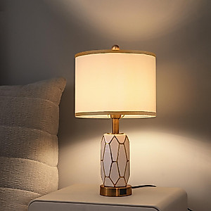 workluurop Set of 2 Touch Control Ceramic Table Lamps for Bedroom Livingroom,Modern Black/White, with USB Ports,Bedside Nightstand Lamp with Fabric Drum Lampshade,Blubs Included (White)