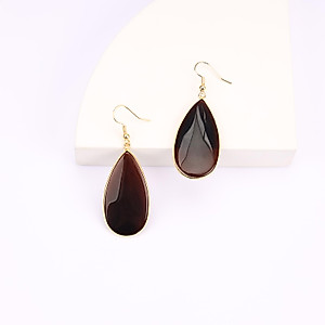 Legitta Natural Healing Birth Stone Drop Earrings Statement Black Opal Dark Cymophane Crystal Teardrop Moonstone Quartz Dangle Gold Jewelry for Women