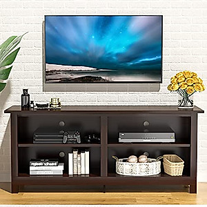 YESHOMY Classic 4 Cubby TV Stand for Televisions up to 65+ Inch, Media Entertainment Center Console Table with Four Open Storage Shelves & Cabinets, 58 Inch, 23.42” H x 15.75” D x 58.13” L, Espresso