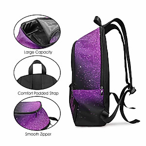 MyPupSocks Personalized School Backpack for Daughter from Mom, Custom Purple Shining Glitter Stars Casual Daypacks Customized Travel Book Bag with Name Knapsack Schoolbag for Teens Boys Girls College