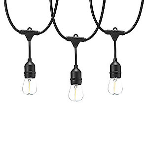 Amazon Basics 48-Foot LED Outdoor String Lights with 16 Edison Style S14 Soft White Bulbs - Black Cord