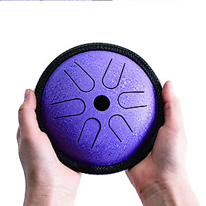 Yahpetes Worry-free Drum 5.5 Inch Steel Tongue Drum 6 Notes Musical Instruments Hand Drums with Handpan Drum with 1 Pair Mallets and Storage Drum Bag Note Sticks (Purple)