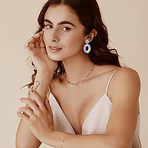 BESTEEL Rattan Clip On Earrings for Women Dangling | Handmade Raffia Straw Earrings Set Clip Earrings| Big Dangle Colorful Statement Hoop Earrings, Woven Vacation Earrings Summer Beach Drop Earrings