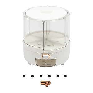 BANLICALI 6 Grid Rice Dispenser, 360° Rotating Dry Rice Dispenser PET PP Kitchen Grain Storage Container with Anti-slip Pads for Store Rice and Beans White+Clear (medium)