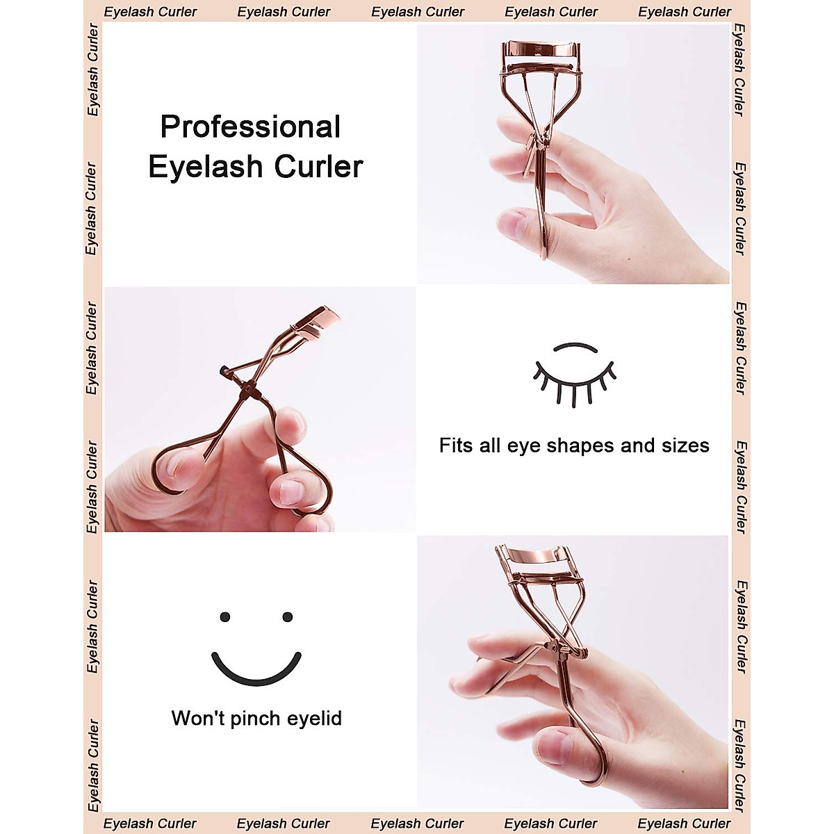 TPPICK Eyelash Curler Kit Metal Lash Curlers with Mascara Applicator Eyelashes Separator Comb & 6 Replacement Refill Pads (Rose Gold)