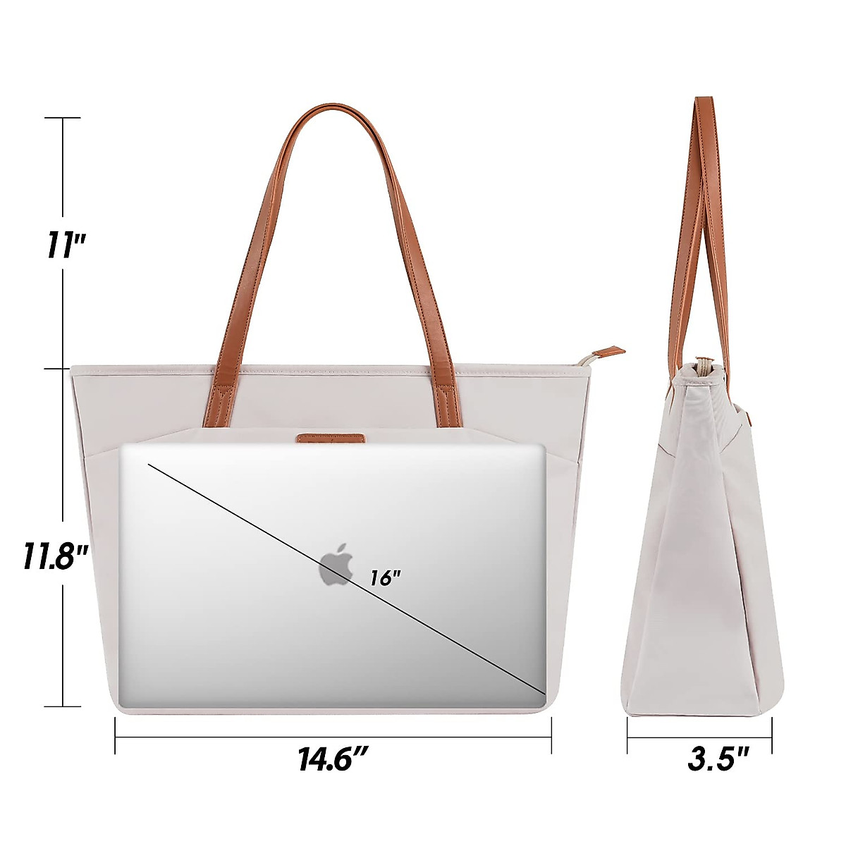 Prite Laptop Tote Bag for Women Shoulder Bag with 16” Computer Compartment for Work Travel(Beige)