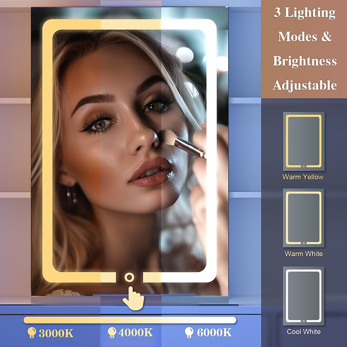 knoworld 47'' Large Vanity Desk with Mirror and Lights, 7 Drawers, 8 Storage Shelves Vanity Table, Big Makeup Vanity Desk with 3 LED Lighting Modes, Vanity Dresser with Outlet, Sliding Mirror (White)