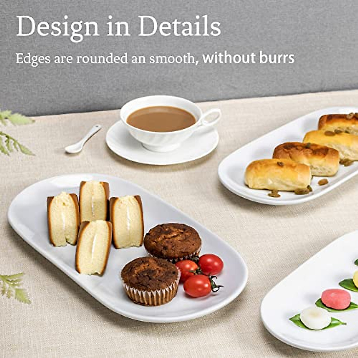 UNICASA 3 Tier Serving Tray - White Oval Serving Plate Dishes, Party Trays and Platters with Metal Rack for Cake, Snack, Fruit - Chips and Dips Serving Set