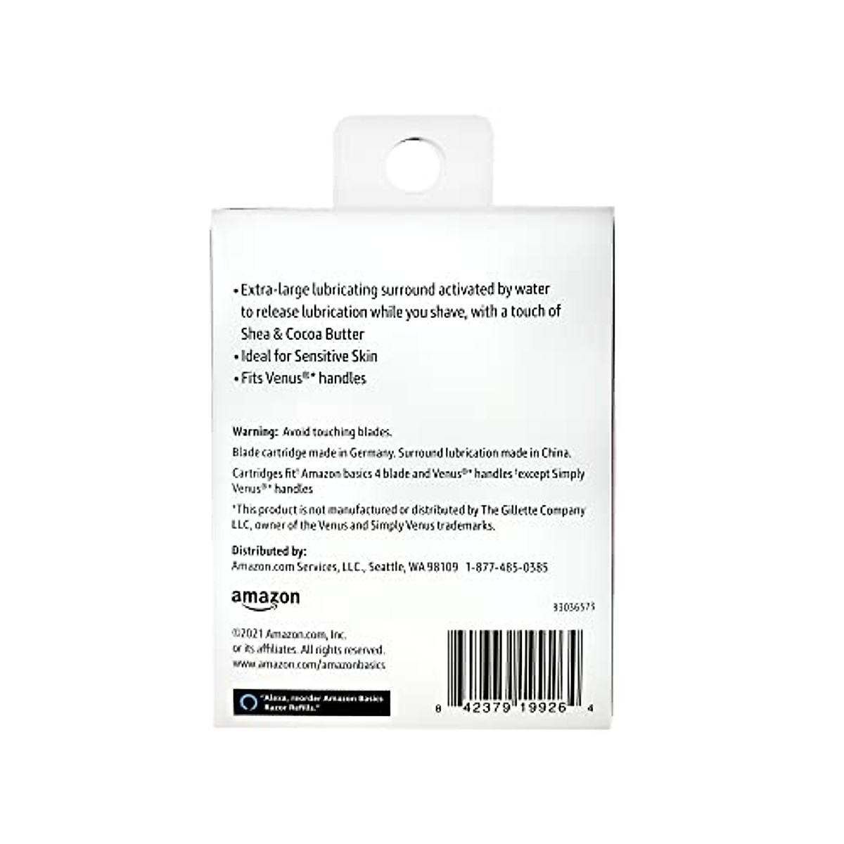 Amazon Basics Women's 4 Blade FITS Razor Refills for Women, FITS Amazon Basics FITS Handles and Venus Handles, Moisturizing Surround, 6 Refill Cartridges, 1 Pack of 6