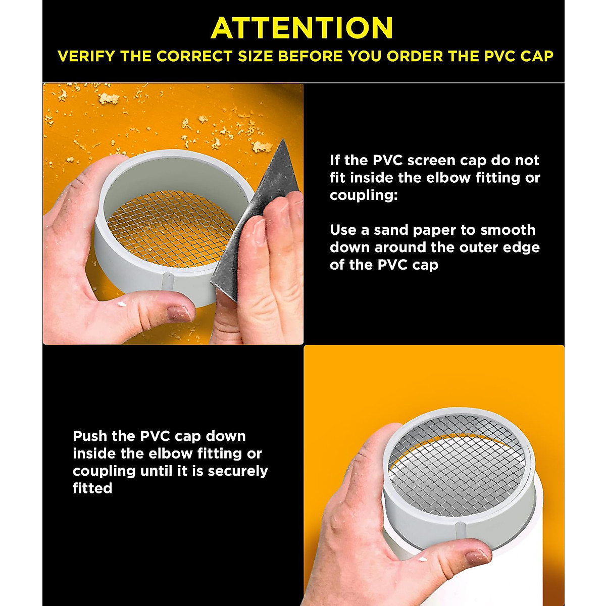 Raven R1510 PVC Termination Cap Mesh Screen Vent Cover, Furnace & Roof Vent Cap, Stainless Steel Wire Round Exhaust Pipe Cover End 4" Inner & 4.5" Outer Diameter