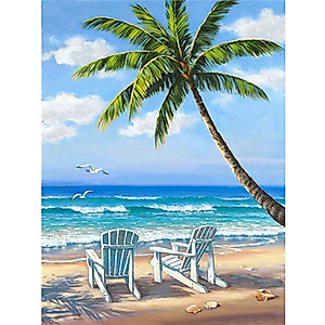 5D Diamond Painting Beach Art Kits for Adult,Ocean Beach Blue Sky,Rhinestone Full Round Diamond Drill,Gem Art Craft Home Game for Adult,Wall Painting Kit 15.7x11.8 inch
