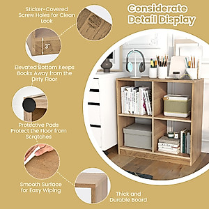 Tangkula 4-Cube Bookcase, Freestanding Open Bookshelf, 2 Anti-Tipping Kits, Home Office Modern Cube Storage Wooden Display Shelf for Living Room Kids Room, Easy Assembly (Natural, 29 x 13 x 29 Inch)