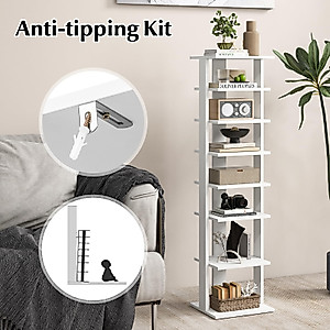 COSTWAY 8-Tier Vertical Shoe Rack, Tall Narrow Shoe Storage Organizer with Removable Shelf for Boots, Anti-Tipping Kit, Space-Saving Shoe Stand with for Small Place, Entryway (White)