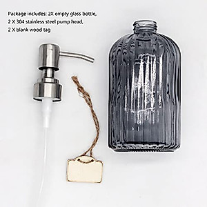 Funly mee 2-Pack 17 OZ Kitchen Dish Soap Bottle, Bathroom Hand Soap Dispenser with 304 Rustproof Stainless Steel Pump, Refillable Liquid Glass Soap Dispenser (Grey-2pack)