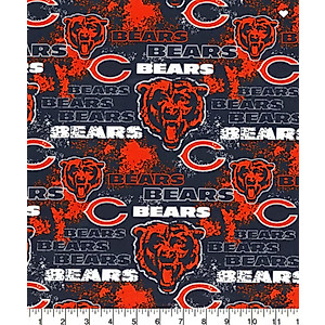 Chicago Bears Cotton Fabric Distressed NFL Licensed, Blue, Orange