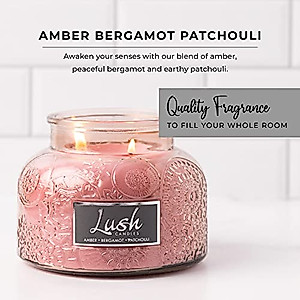 A Cheerful Giver - Amber Bergamot Patchouli - 20oz Large Scented Candle Jar with Lid- Lush - 95 Hours of Burn Time, Gift for Women, Pink