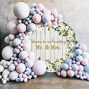 Yeele 7x7ft Mr & Mrs Wedding Round Backdrop Wooden Texture White Rose Floral Photography Background Bride and Groom Engaged Ceremony Anniversary Bridal Shower Party Supplies Photo Booth Props