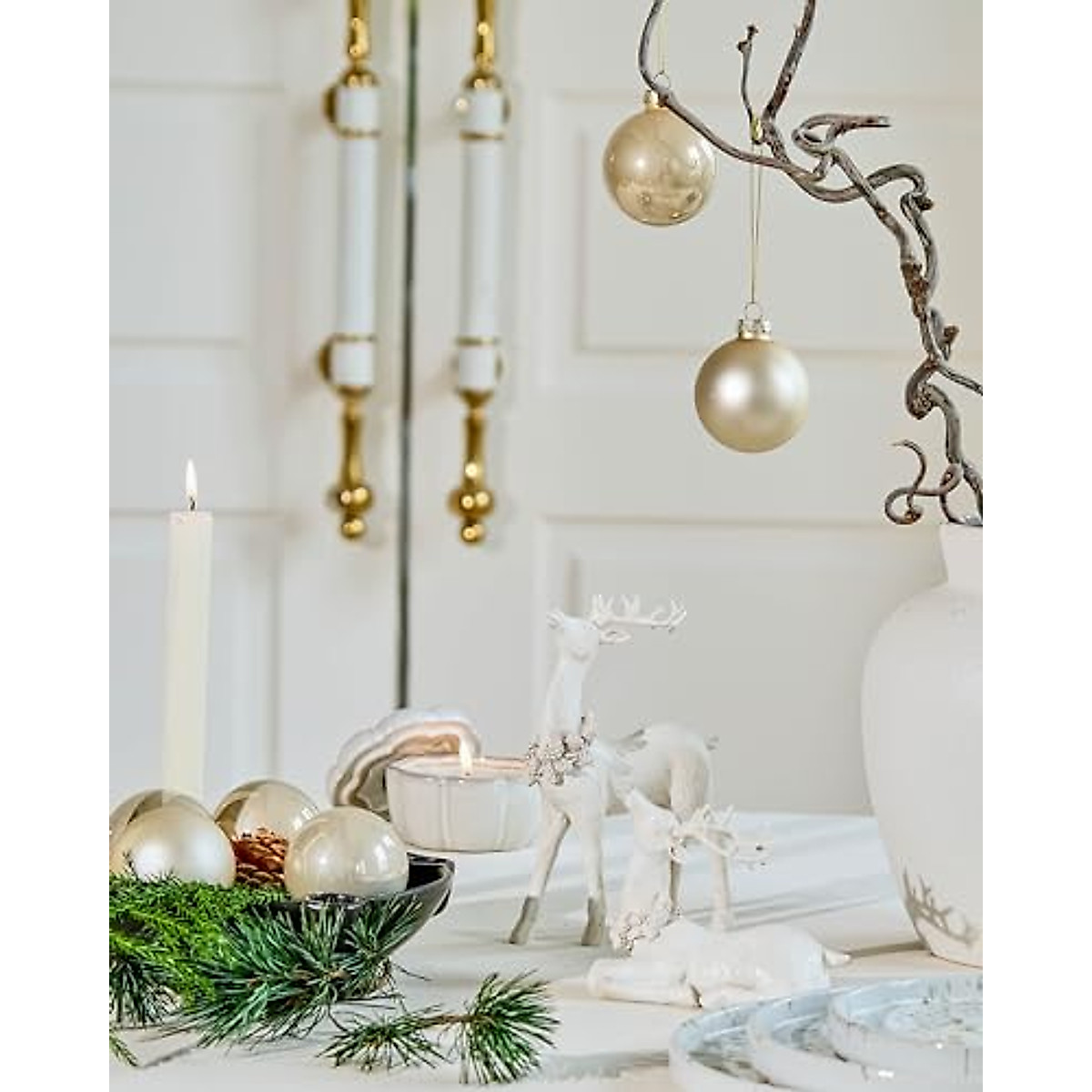 DN DECONATION 2pcs White Christmas Reindeer Statue, Indoor Reindeer Decor, Tabletop Resin Deer Figurine