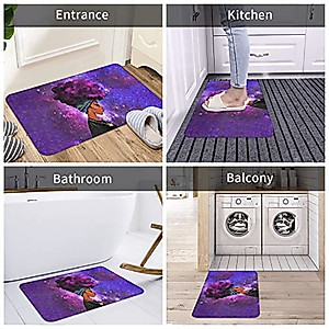 Afro African American Woman with Purple Hair Bathroom Rugs Ultra Soft Non Slip Comfortable Bath Rug Washable Carpet Floor Rugs 19.5 X 31.5 Inches for Living Room Decor, Dining,Kitchen,Bedroom Indoor