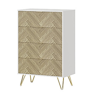 Masupu 4 Drawer Dresser, Drawer Chest, Tall Storage Dresser Chest Cabinet Organizer Unit with Gold Metal Hands and Legs, White Dresser, Small Dresser for Bedroom, Living Room, Closet, Hallway