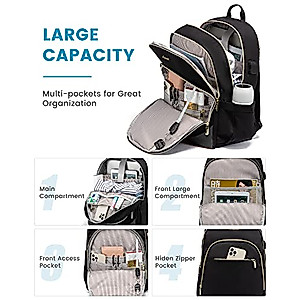 LOVEVOOK Laptop Backpack for Women & Men, 17.3 Inch Anti Theft Travel Backpack with USB Port, Stylish Casual Daypack for College, Large Capacity Teacher Nurse Work Backpack Purse, Black