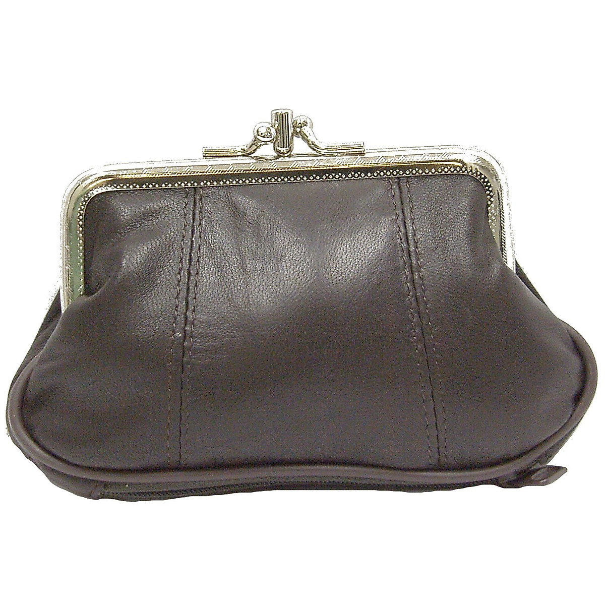 Leather Coin Purse Kiss Lock Framed Mini Wallet Credit Card Holder Case Organizer (Brown)