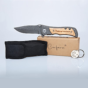 Corfara Engraved Tactical Assisted Opening Pocket Knife, Gifts for Men Anniversary, Valentines Day Gifts for Him, Personalized Husband Gifts, Boyfriend Birthday Gifts, Love You Gifts