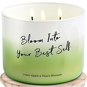 Green Apple Peach Blossom Candle | Natural Soy 3-Wick Scented Candle Large 15.8 oz | Apple Scented Candle | Bloom Into Your Best Self Holiday Candle Gifts, Aromatherapy Relaxing Candle for Women & Men