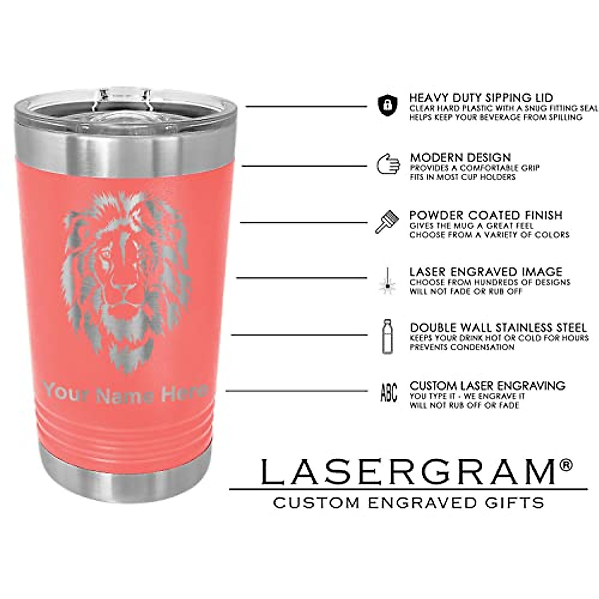 LaserGram 16oz Vacuum Insulated Pint Tumbler, ST Surgical Technologist, Personalized Engraving Included (Coral)