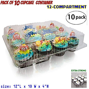 pizety Case of 50 plastic cupcake boxes 12 Cupcake Containers Clear plastic disposable 12 pack Cupcake Container 1 dozen cupcake container 12 cavities 12 Compartment Cupcake Container 12 count