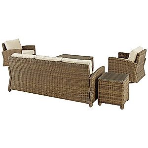 Crosley Furniture Bradenton 5-Piece Wicker Outdoor Sofa and Swivel Rocker Patio Furniture Set for Porch, Brown with Sand Cushions