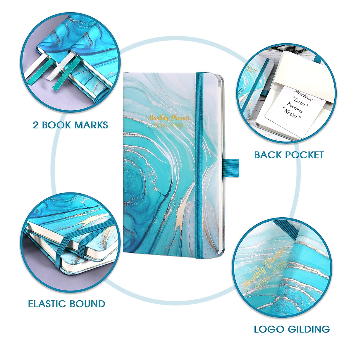 2023-2026 Pocket Planner/Calendar - Jul 2023 - Jun 2026, 3 Year Monthly Planner 2023-2026, 6.3" × 3.8" Calendar Planner, 61 Note Page, 2 Bookmarks, Pen Loop, Inner Pocket, Perfect Organizer for Purse