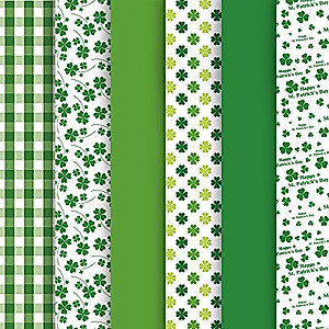 Whaline St. Patrick's Day Tissue Paper 90 Sheet Green Plaid Shamrock Clover Pattern Art Tissue Bulk Irish Spring Holiday Wrapping Paper for DIY Crafts Party Gift Bag Packing Birthday Favors, 14 x 20"