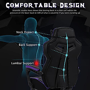 Zeanus Purple Gaming Chair Reclining Computer Chair with Footrest High Back Gamer Chair with Massage Ergonomic Gaming Chair Racing Style Chair for Heavy People Big and Tall Gaming Chairs for Adults