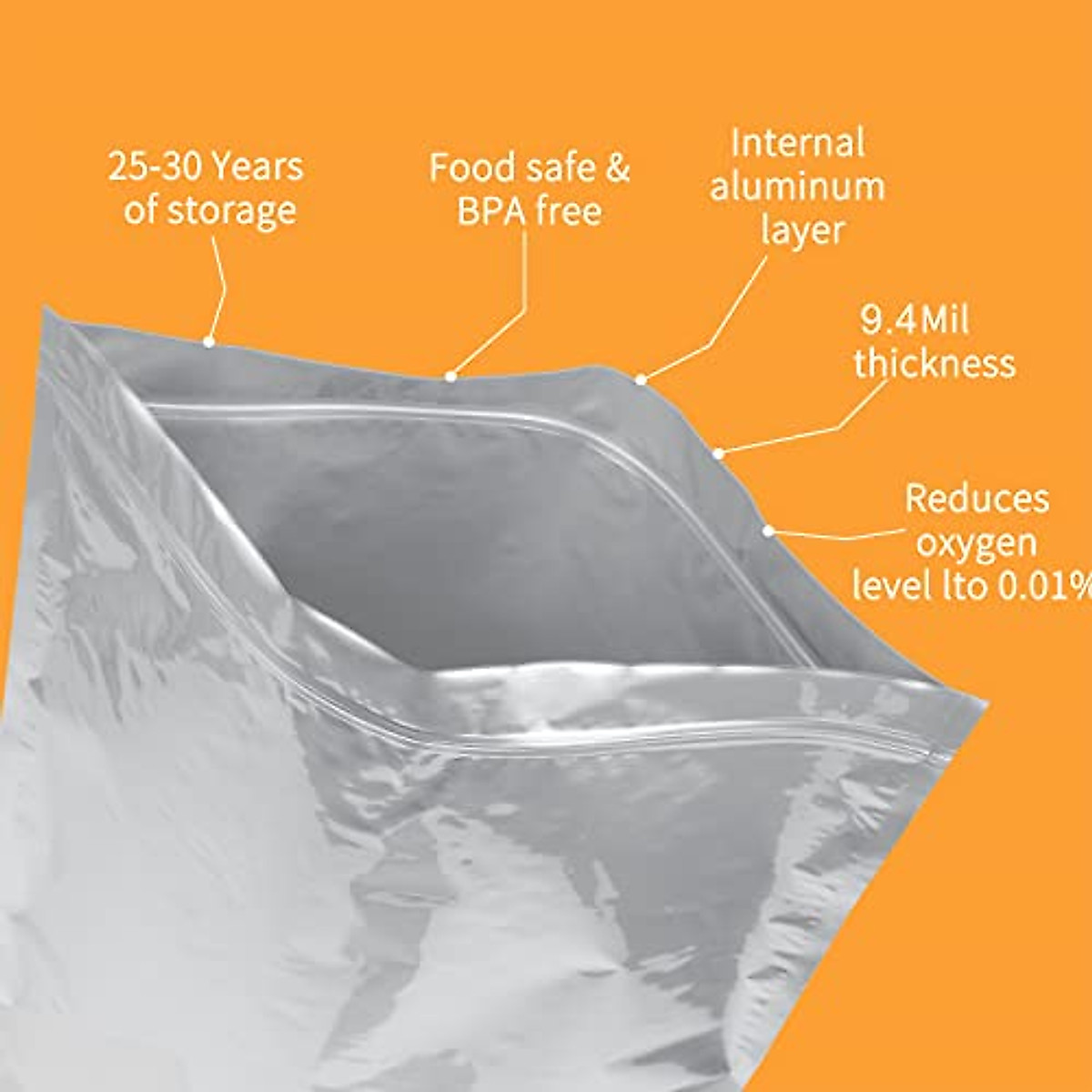 Ztalee 15 Pack 5 Gallon Mylar Bags (9.4 Mil) and 15x 2000cc Oxygen Absorbers, Vacuum Resealable Ziplock Mylar Aluminum Foil Bags, Oxygen Absorbers Packets for Long Term Food Storage