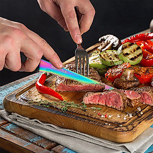 KITWARE Rainbow Steak Knife Set with Gift Box, 6-Piece Sharp Steak Sets of Knives, 4.5 Inch Stainless Steel Black Handle Meat Knifes with Serrated Egdes, Knife for Bread, Butter and Pork
