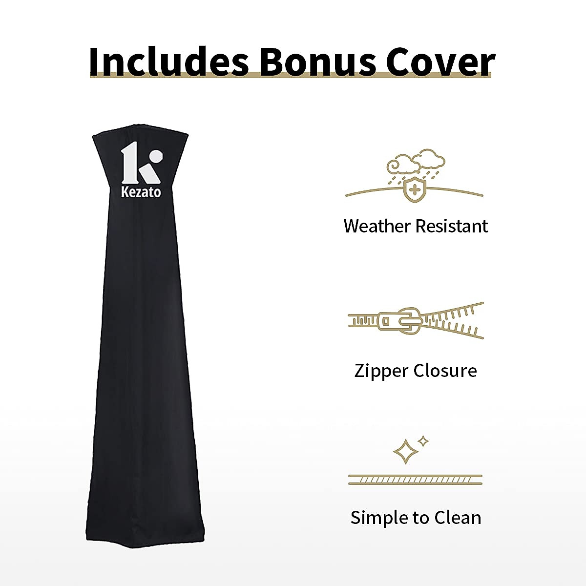 Patio Heater, KEZATO Outdoor Pyramid Patio Heater with Cover and Wheels 42000 BTU Glass Tube Propane Heater for Commercial and Residential Use Black