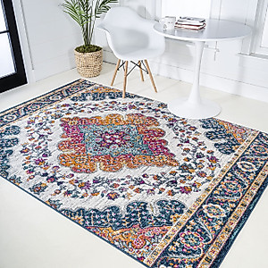 JONATHAN Y BMF106A-8 Bohemian Flair Boho Vintage Medallion Blue/Multi 8 ft. x 10 ft. Area-Rug, Vintage, Easy-Cleaning, for Bedroom, Kitchen, Living Room, Non Shedding