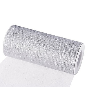 Sparkling Tulle Ribbon Roll Glitter Tulle Spool, 6 Inches by 25 Yards for Christmas Wedding Gift Wrapping Tutu Skirt, Party Decoration