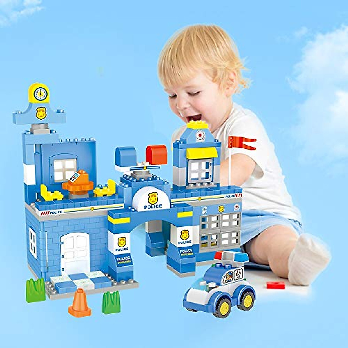 Liberty Imports Police Station Big Building Blocks 137 Pieces with Storage Box | Large Bricks Set Educational DIY Classic Construction Toy for Kids, Compatible with Major Brands