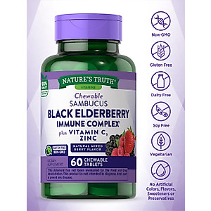 Black Elderberry Immune Complex | 60 Chewable Tablets | Plus Vitamin C & Zinc | Natural Mixed Berry Flavor | Vegetarian, Non-GMO, and Gluten Free Formula | By Nature's Truth
