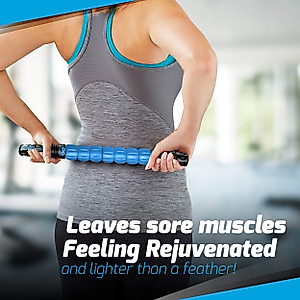 Massage Roller Stick Pro - Best Body Roller for Muscles Deep Tissue, Sore Calf, Cramps, Back Tightness, Knots, Myofascial Release Physical Therapy, Recovery - Muscle Roller Stick for Athletes (Blue)