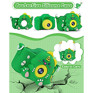 Texpot Dinosaur Kids Camera, 1080P HD Digital Camera for Kids Boys Girls 3-12 Toddler Camera, Selfie Camera for 6 7 8 9 10 11 12 Year Old Christmas Birthday Festival Gifts Toy Camera with 32GB SD Card