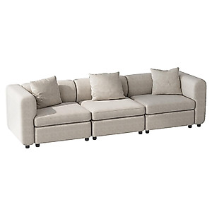 Miuuod 3 Seaters Extra Large Sectional Sofa for Living Room,3 Seats for Small Room,Broad Seater Convertible Couch,Soft Sofa Bed,Oversized Deep Seat Retro Couche, Sofa for Bedroom Beige