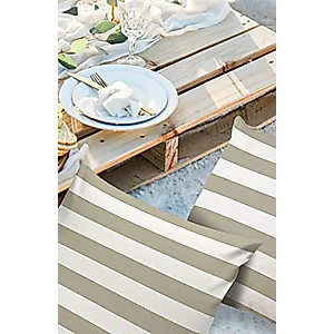 Beige Geometry Stripe Farm House Outdoor Throw Pillow Covers Cases for Patio Furniture Set of 2, Rustic Contemporary Waterproof Decorative Lumbar Pillowcases for Couch Garden Tent Balcony 20x20 Inch