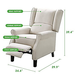 COOLDEX Wingback Recliner Chair with Heat & Massage Feature, Tufted Fabric Accent Chair Sofa for Reading, Living Room and Bedroom (Beige)