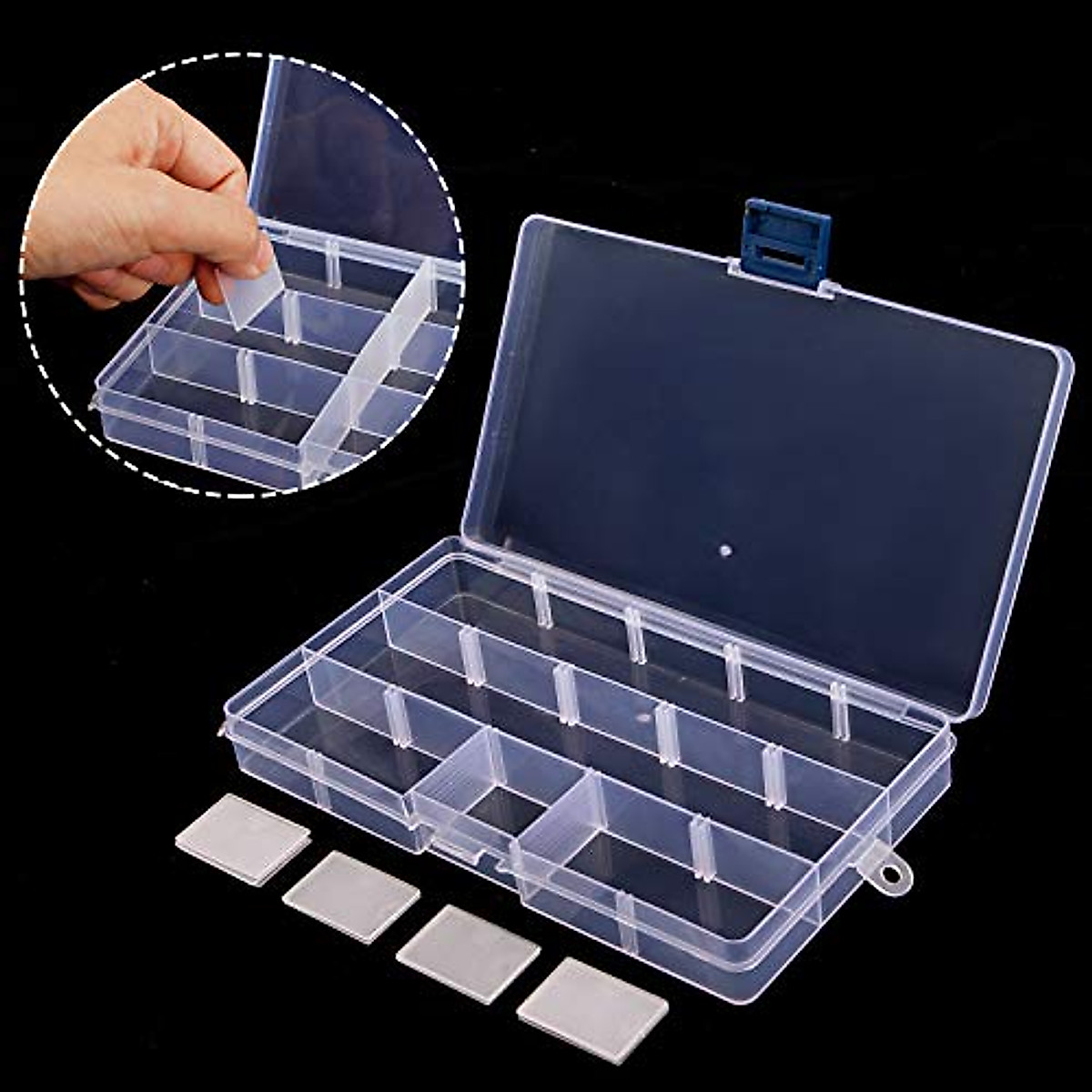 SGHUO Jewelry Organizer Box, 6 Pack 15-Grid Storage Boxes with Removable Dividers for Art and Crafts, 2 Colors