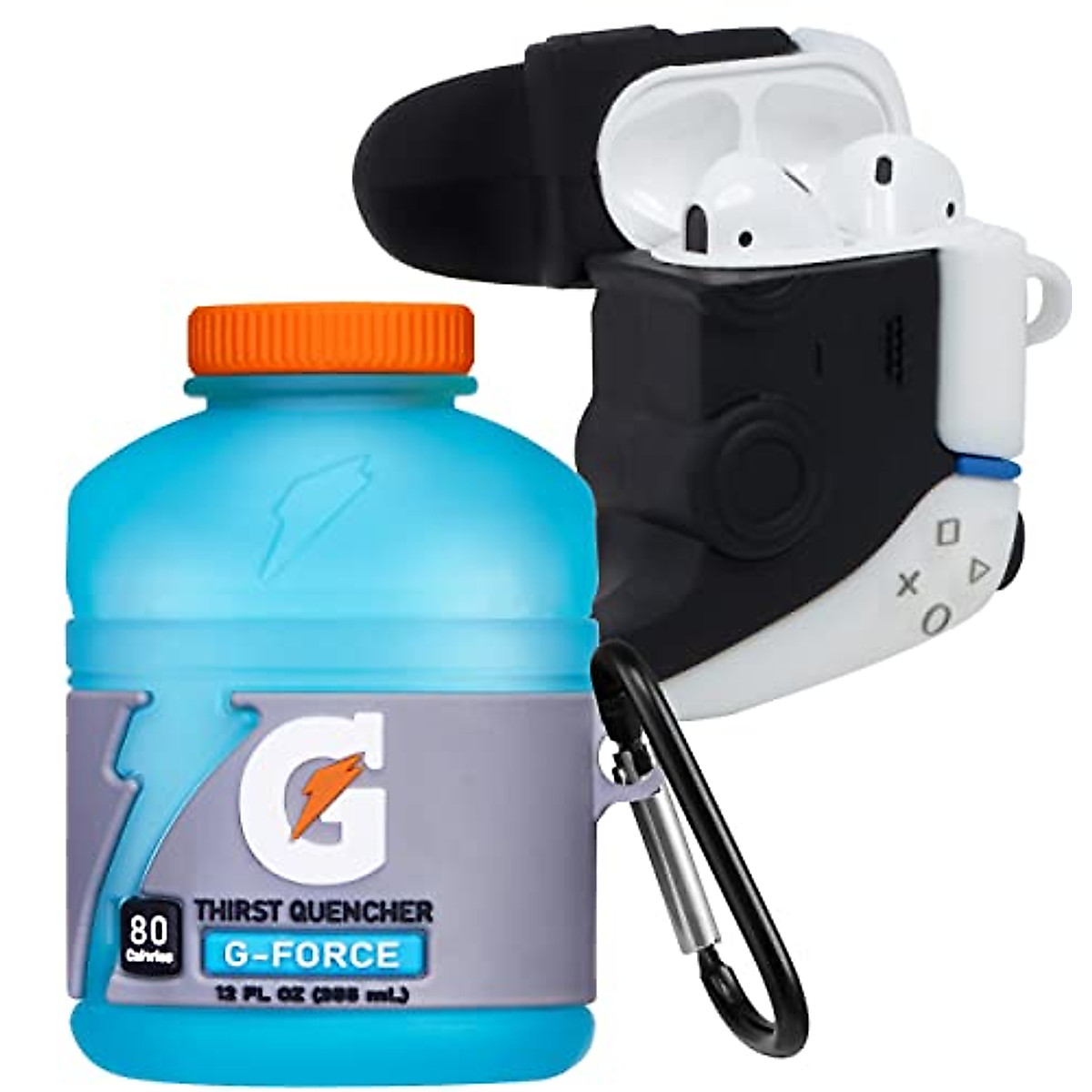 2 Pack Gkv for Airpods 2/1 Case for Airpod Cover Funny Fun Kawaii Cute Unique 3D Cool Cartoon Girly Design Air Pods 2nd/1st Silicone Shell Cases for Girls Teen Boys Kids(White Handy&Blue Drink)