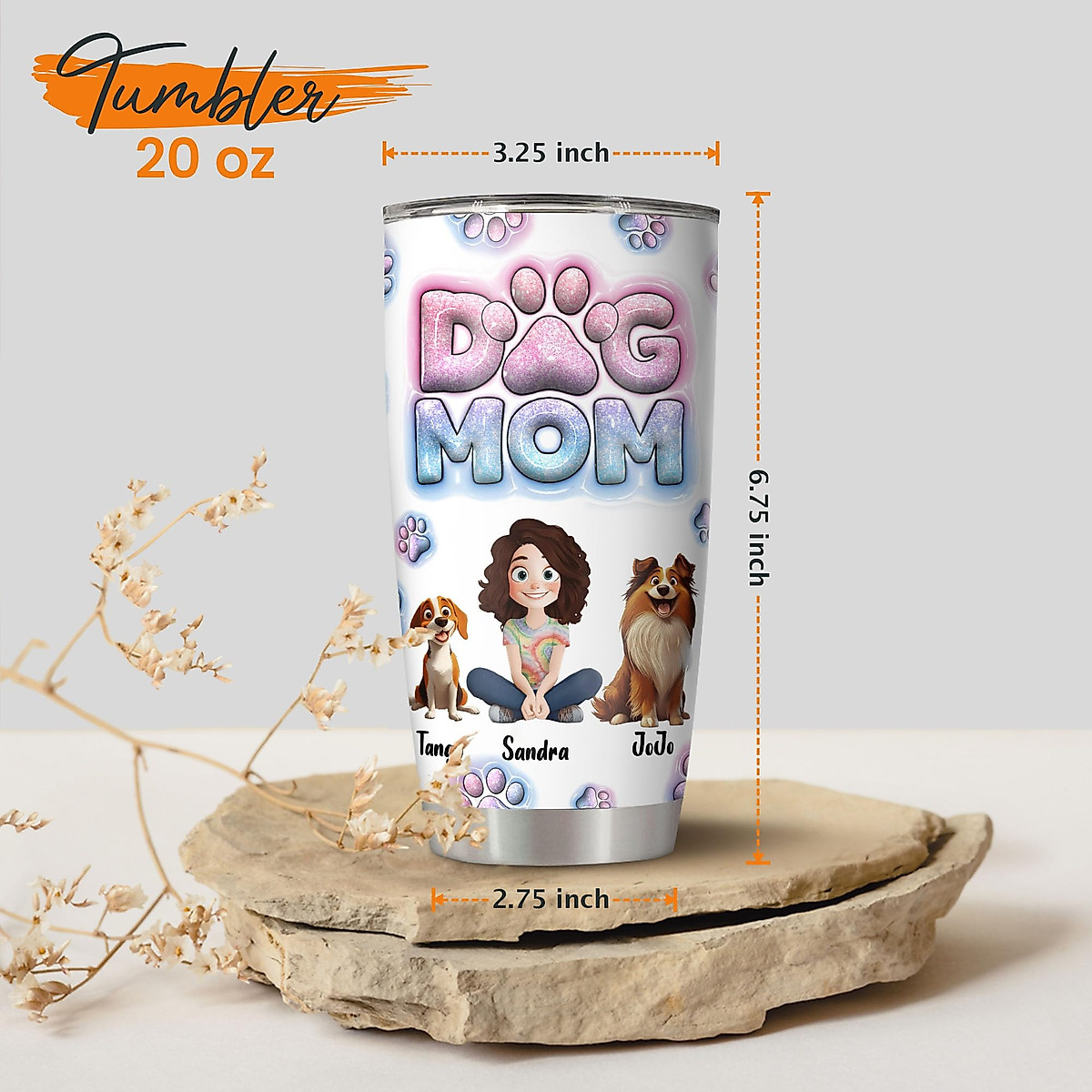 Personalized 2D Dog Mom Stainless Steel Tumbler, Fur Mom, Forever Loved, Mothers Day Birthday Gifts For Women, Pet Lover, Custom Coffee Tumbler For Dog Lover Gifts